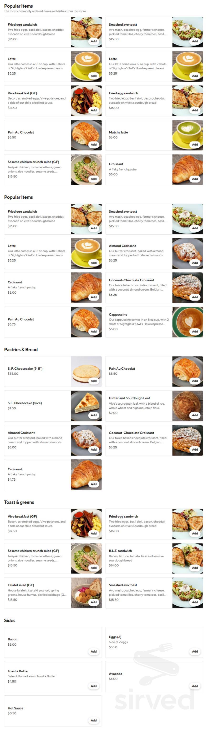 Vive la tarte menu in San Francisco, California, USA