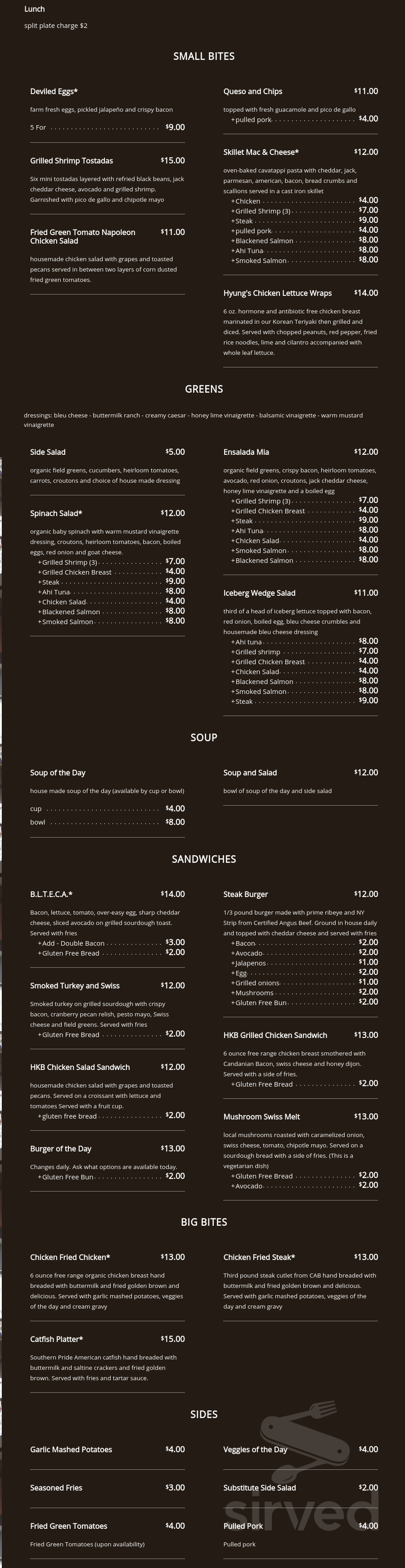 Homespun Kitchen and Bar menu in Dripping Springs, Texas, USA
