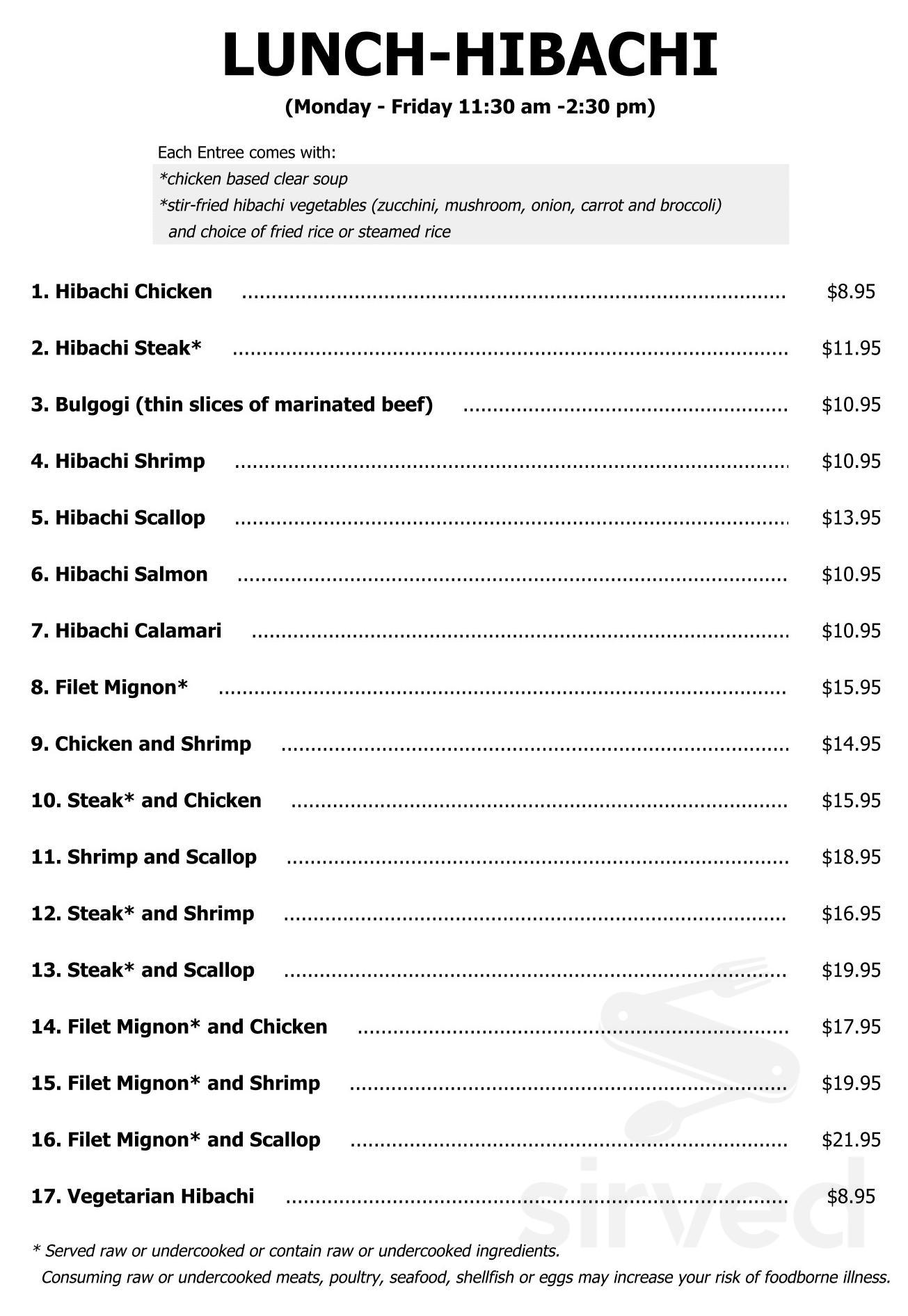 MATSU Hibachi & Sushi menu in Raleigh, North Carolina, USA