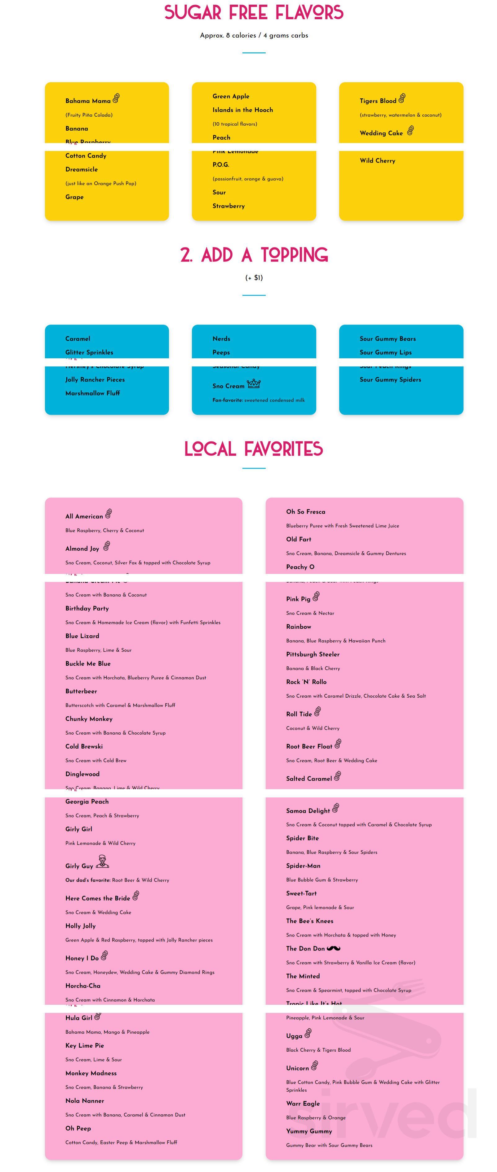 The Icey Girl & Co. menu in Columbus, Georgia, USA