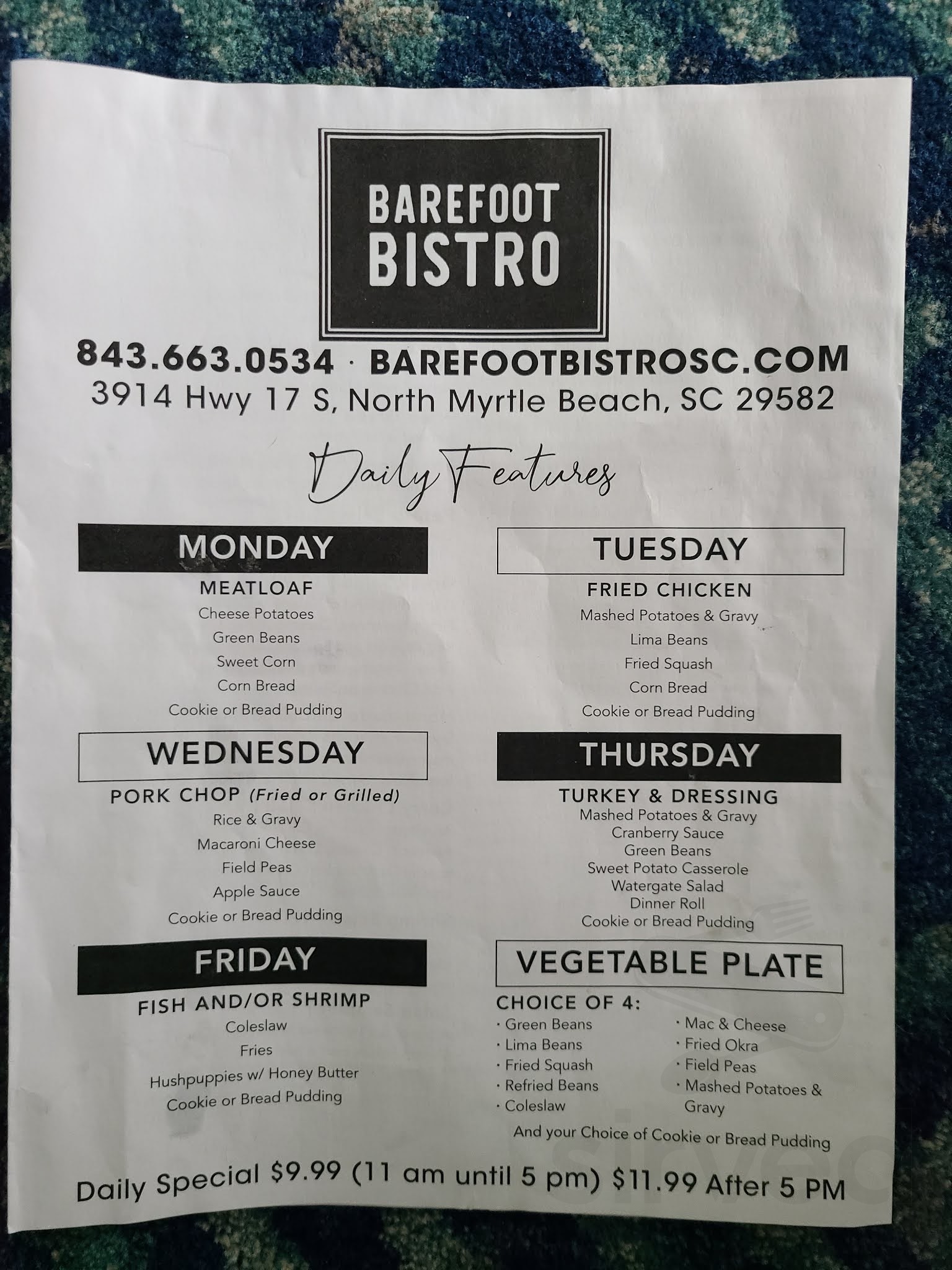Barefoot Bistro menus in North Myrtle Beach, South Carolina, United States