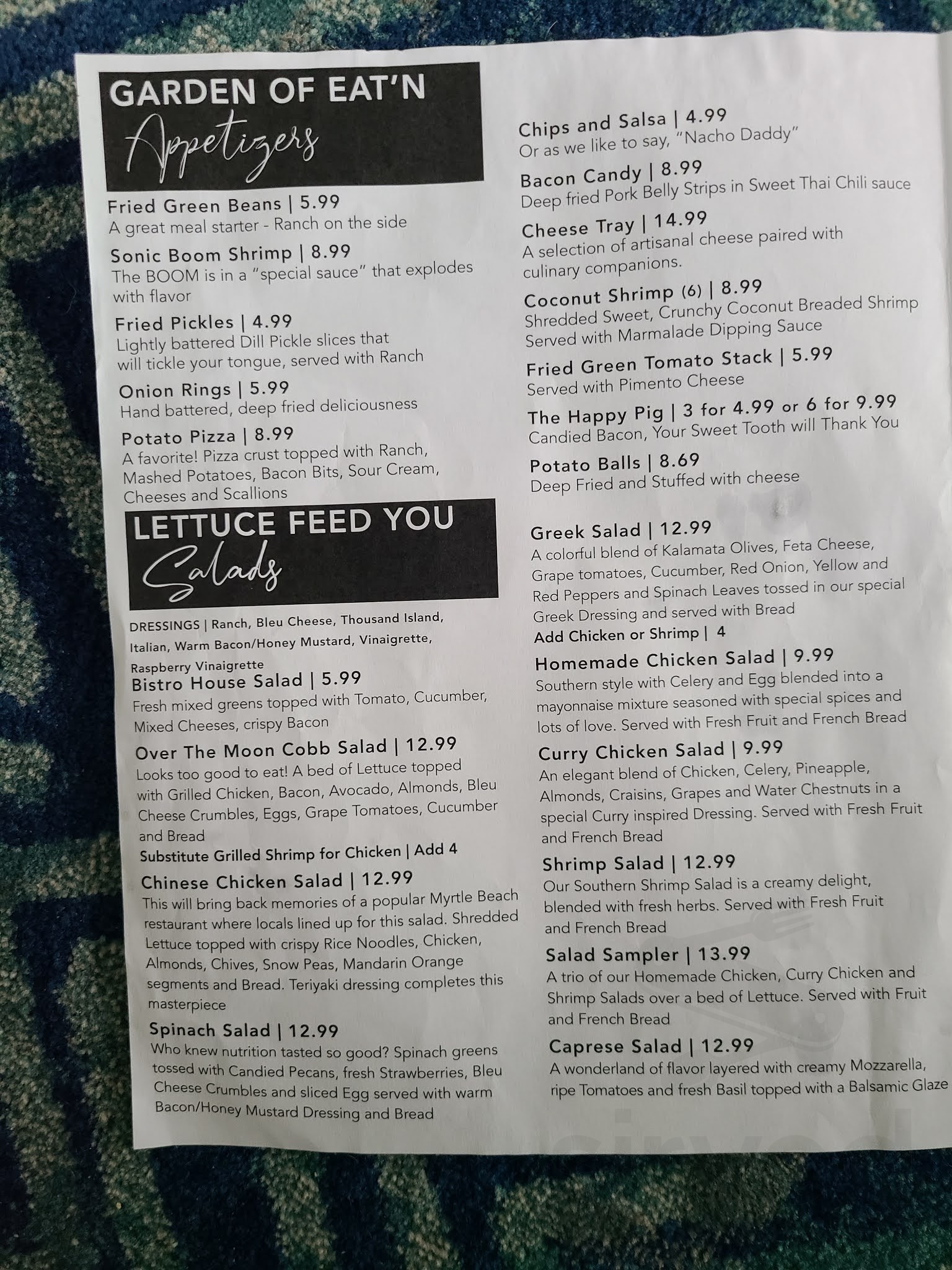 Barefoot Bistro menus in North Myrtle Beach, South Carolina, United States