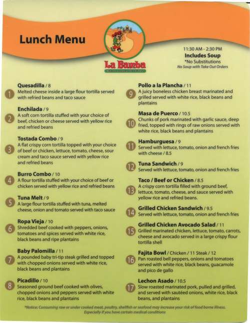La Bamba Mexican & Spanish Restaurant menu in North Palm Beach, Florida ...