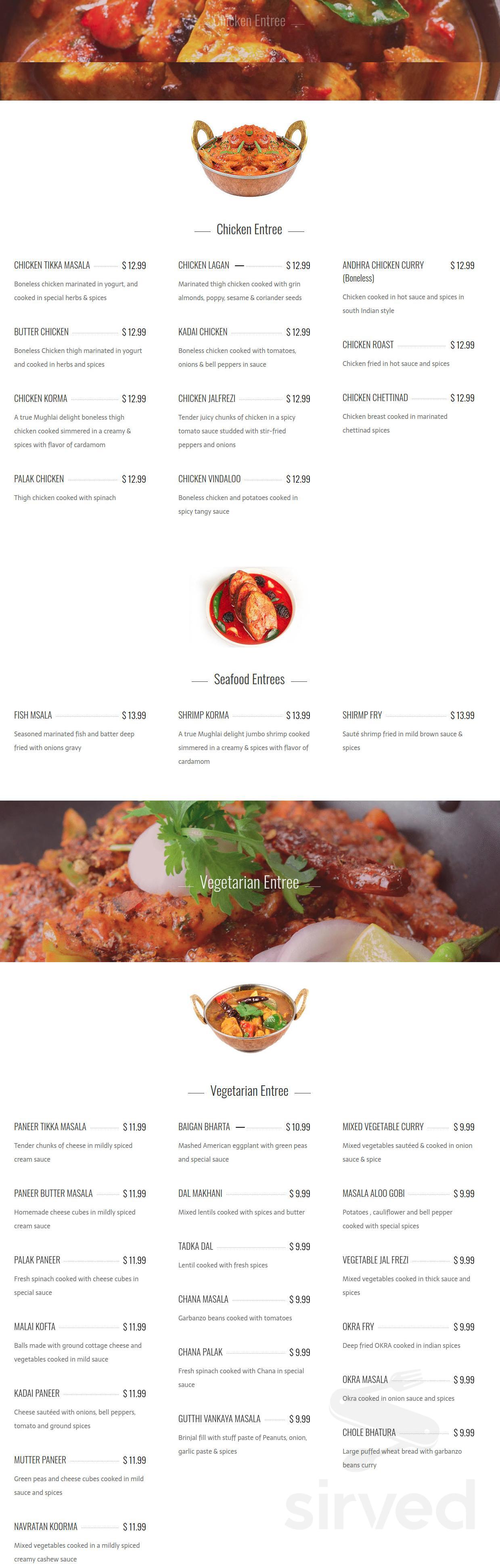Minerva Indian Cuisine menus in Southlake, Texas, United States