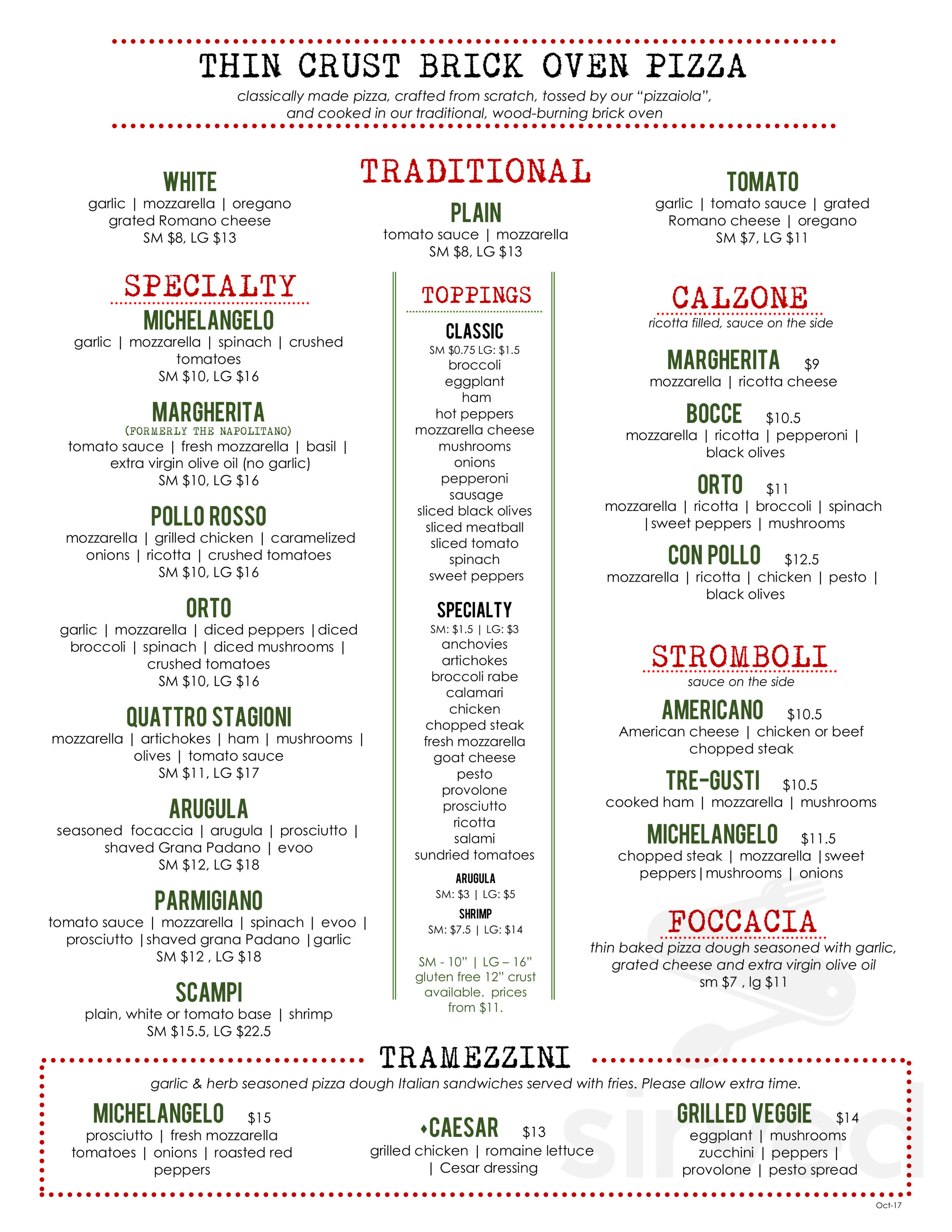 Cafe Michelangelo menu in Philadelphia, Pennsylvania, USA
