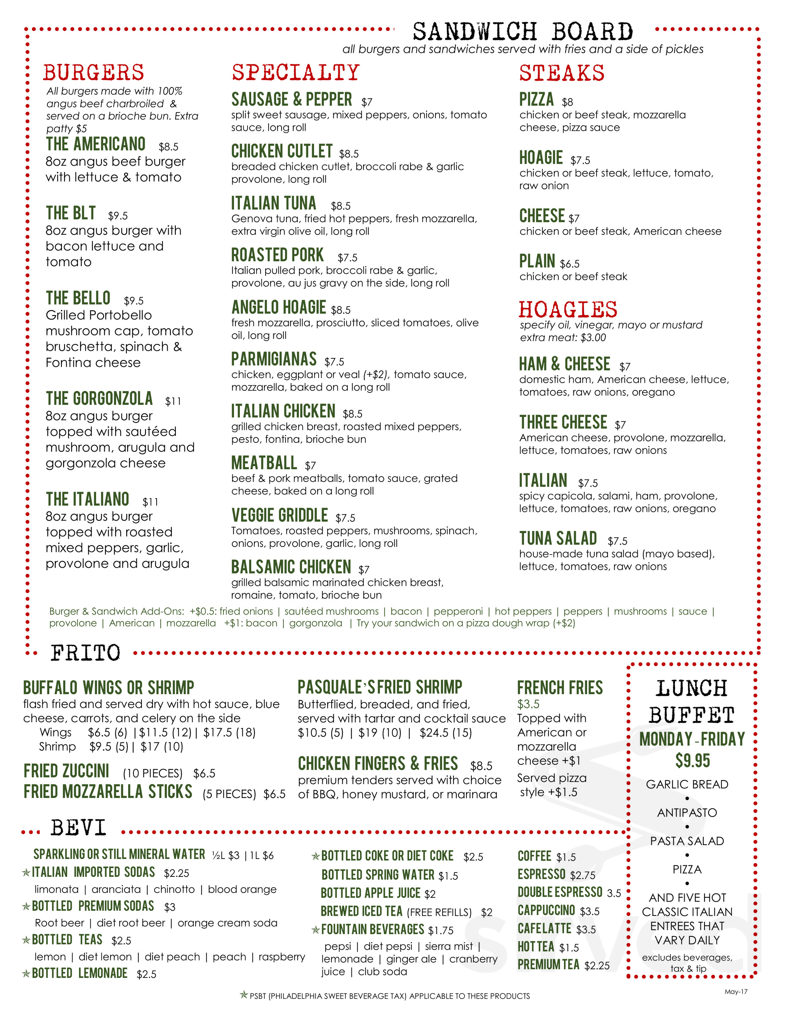 Cafe Michelangelo menu in Philadelphia, Pennsylvania, USA