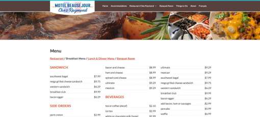 Menu for Chez Raymond in Neguac, NB | Sirved