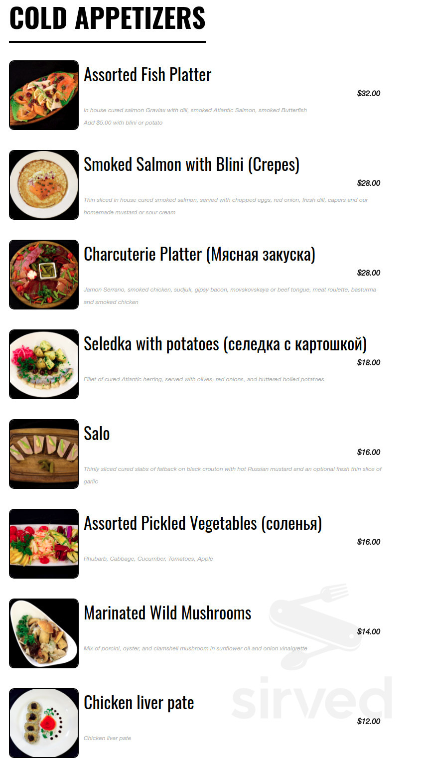 Menu for Russian Samovar in New York, New York, United States