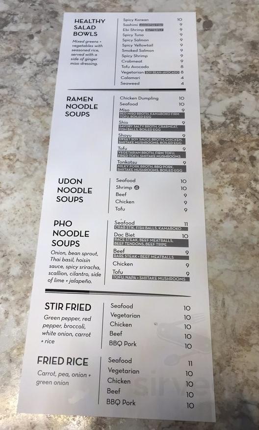 Wabi Sabi Express menu in Rochester, Minnesota, USA