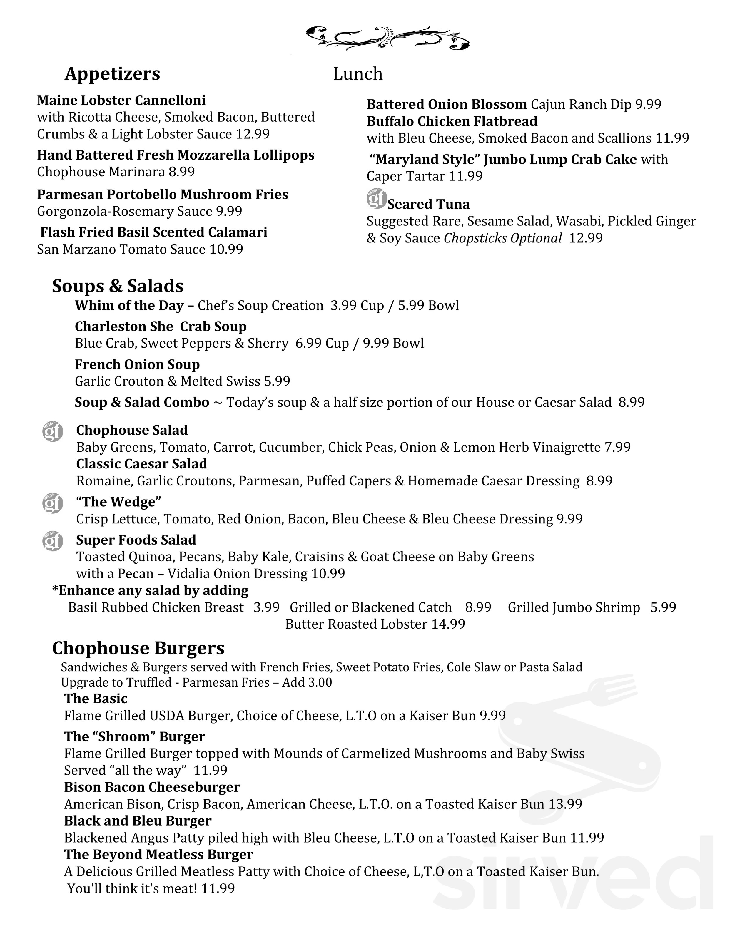 Menu for Murphy's Chophouse in Murphy, NC | Sirved