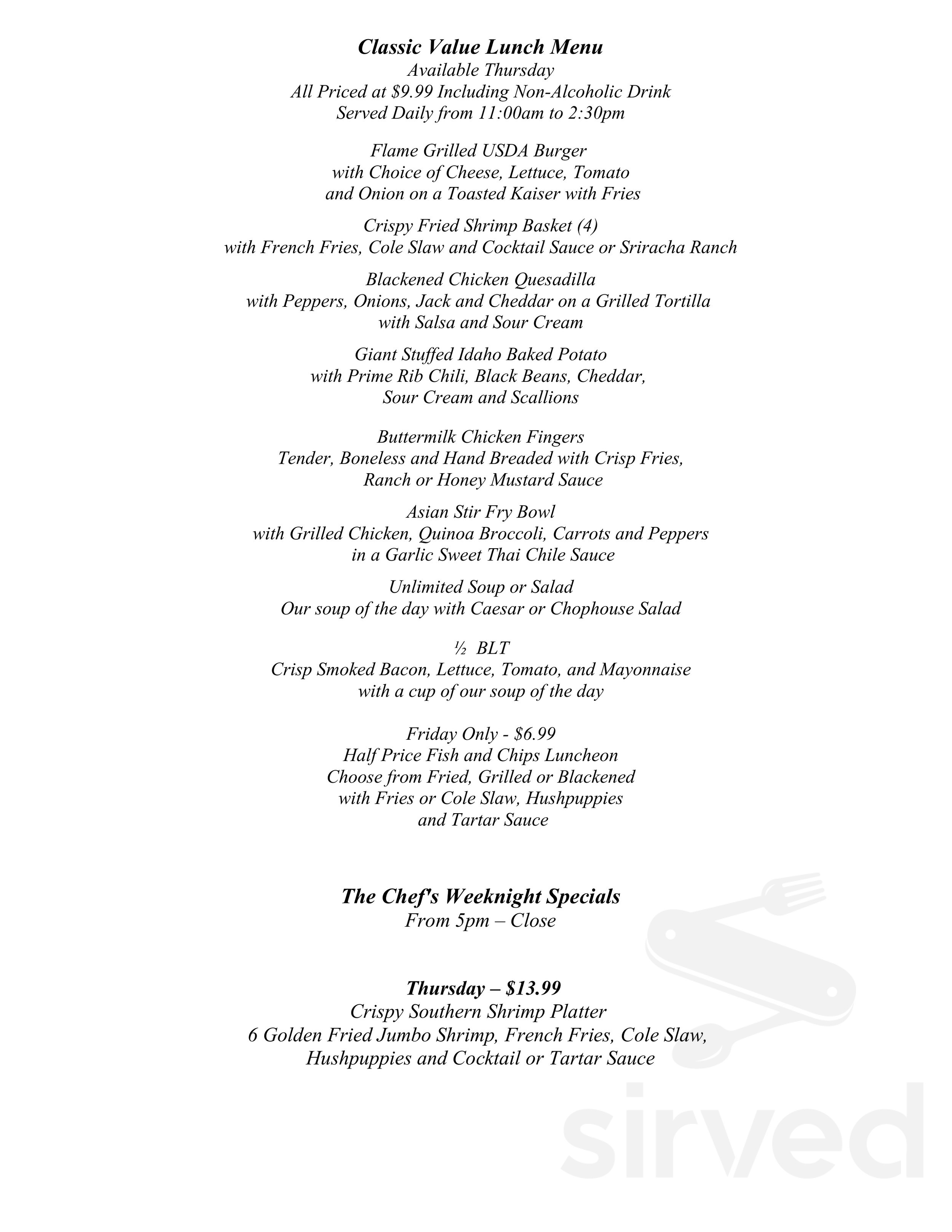 Murphy's Chophouse menu in Murphy, North Carolina, USA