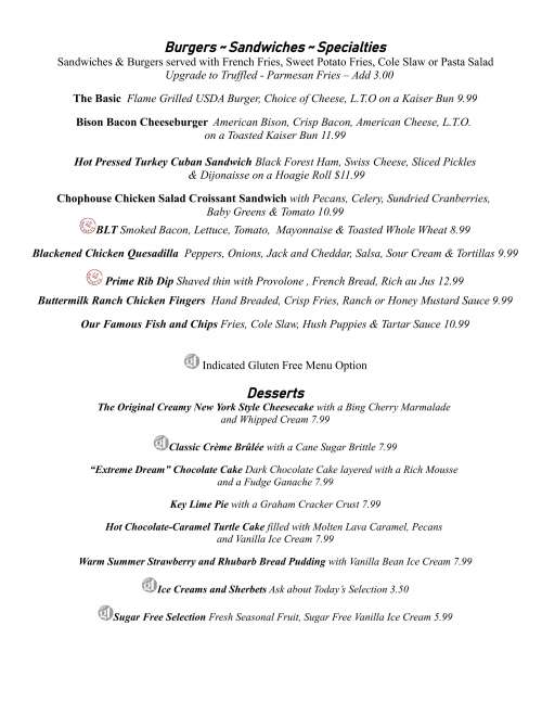 Murphy's Chophouse menu in Murphy, North Carolina, USA