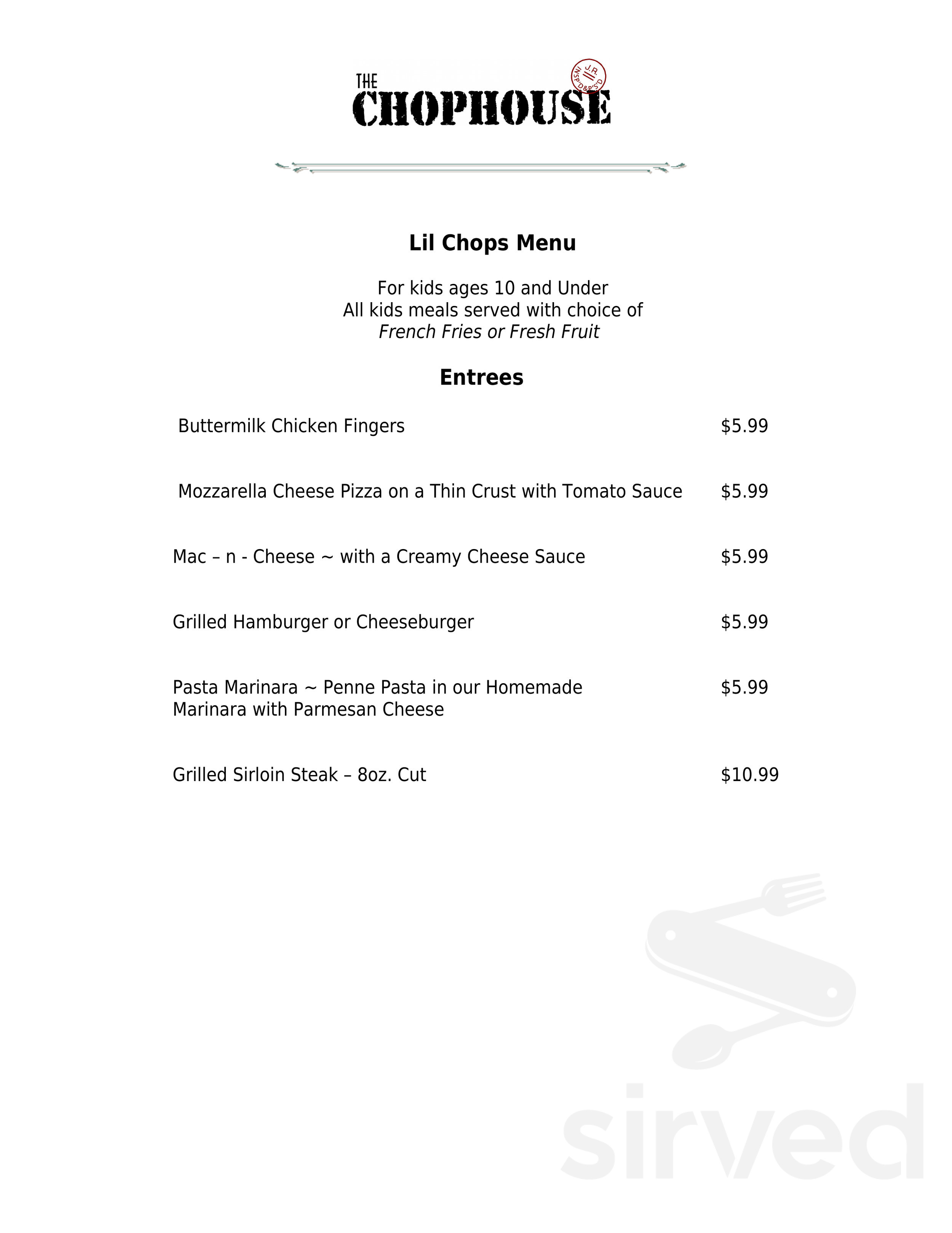 Menu for Murphy's Chophouse in Murphy, NC | Sirved