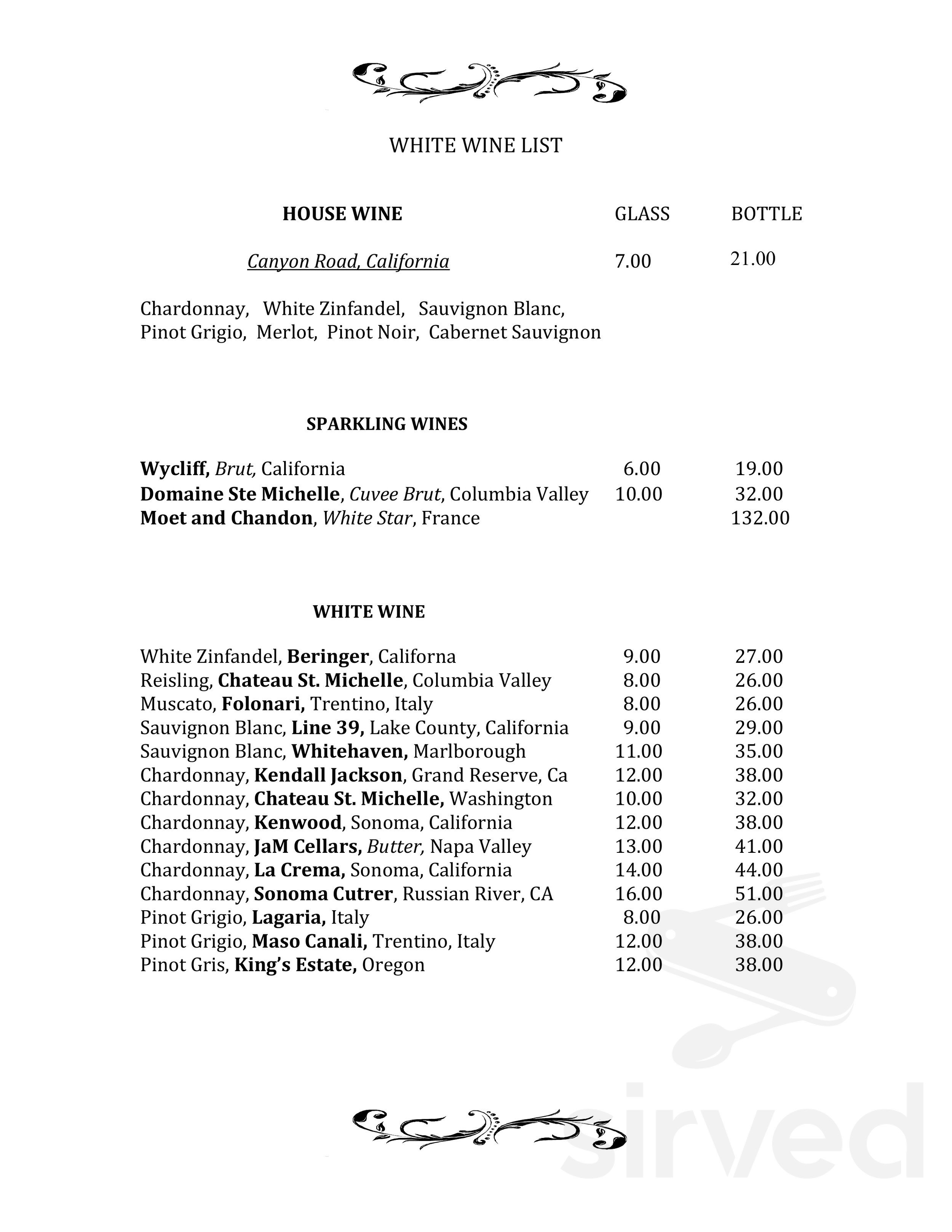 Murphy's Chophouse menu in Murphy, North Carolina, USA
