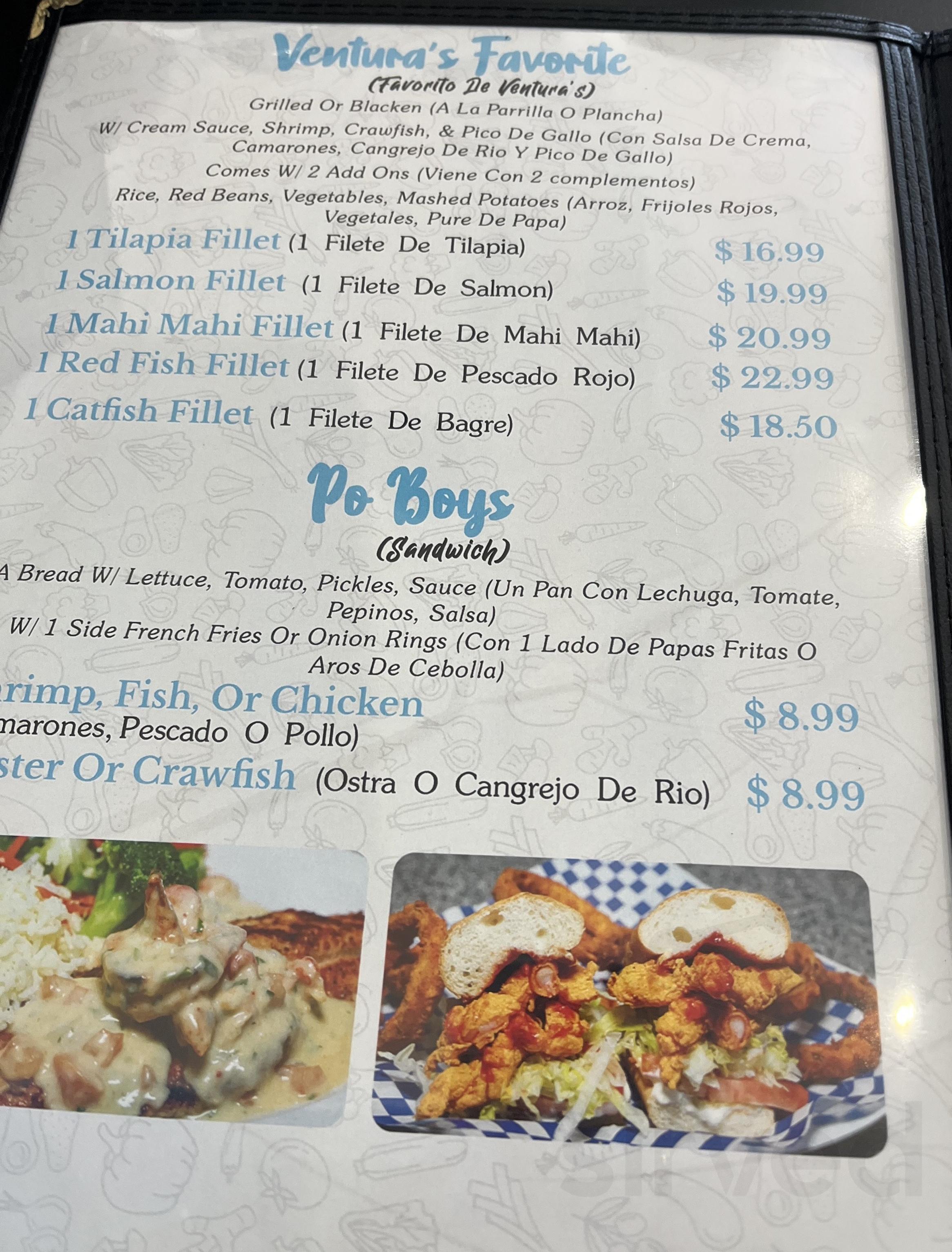 Ventura's Seafood menu in Houston, Texas, USA