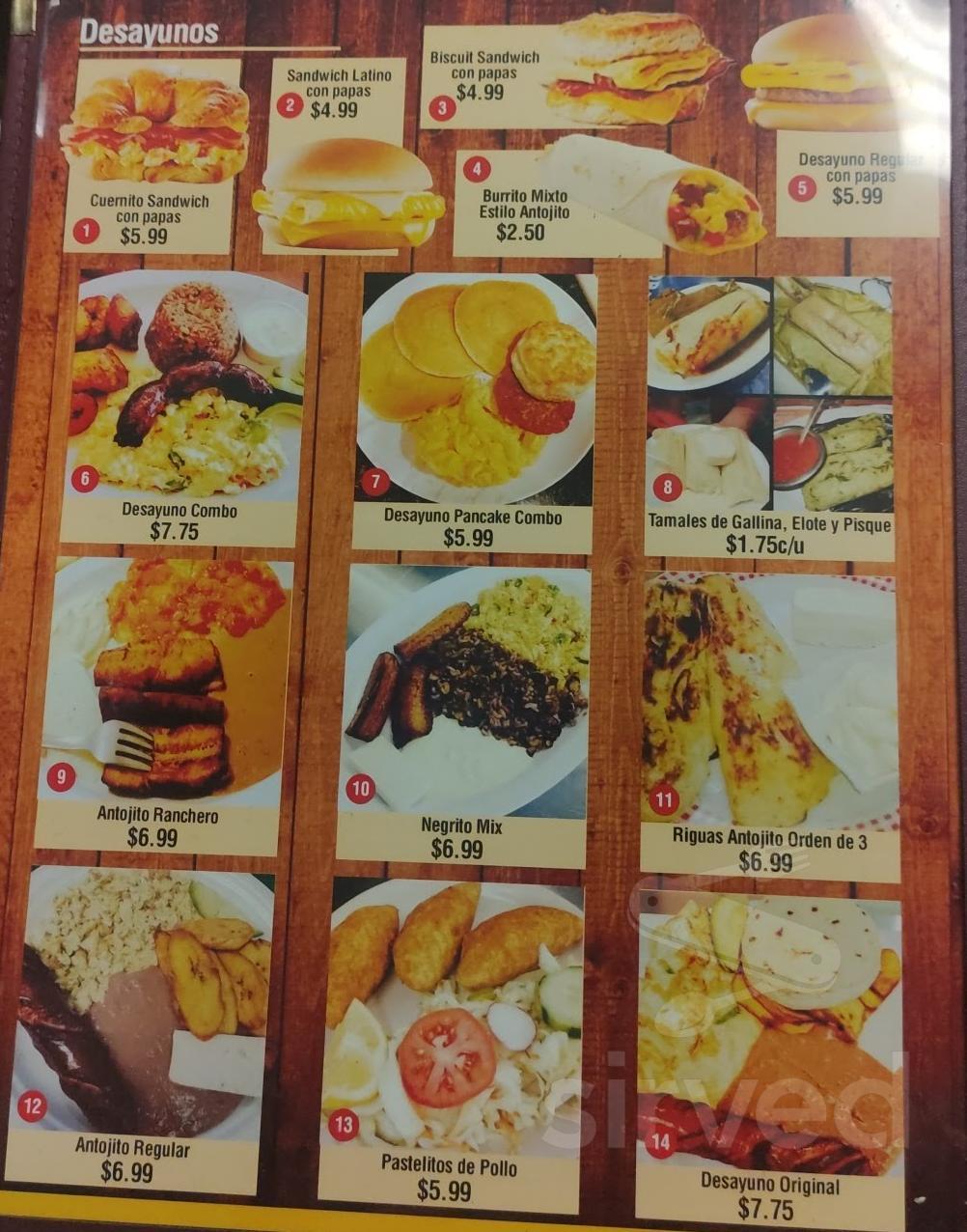 El Antojito Latinos menu in Houston, Texas, USA