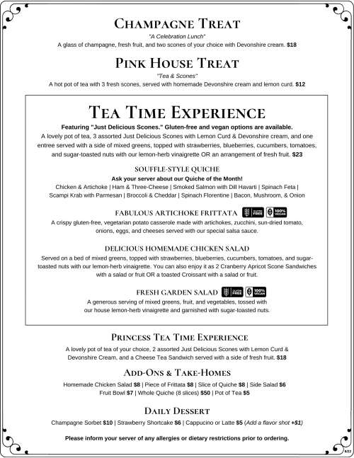 The Pink House Tea Room & Bnb menu in New Baltimore, Michigan, USA