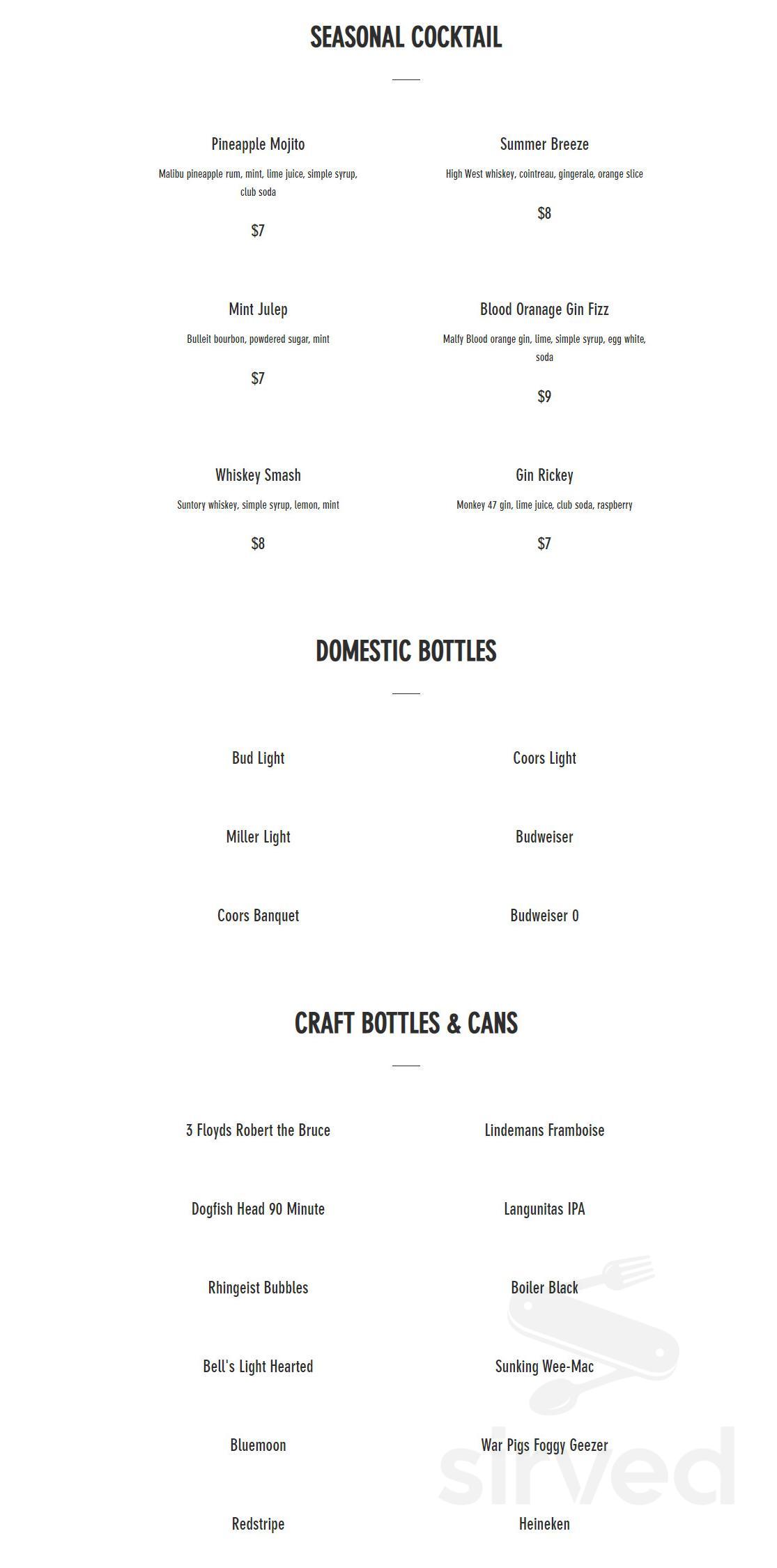 Arlington Public House menu in Rochester, Indiana, USA