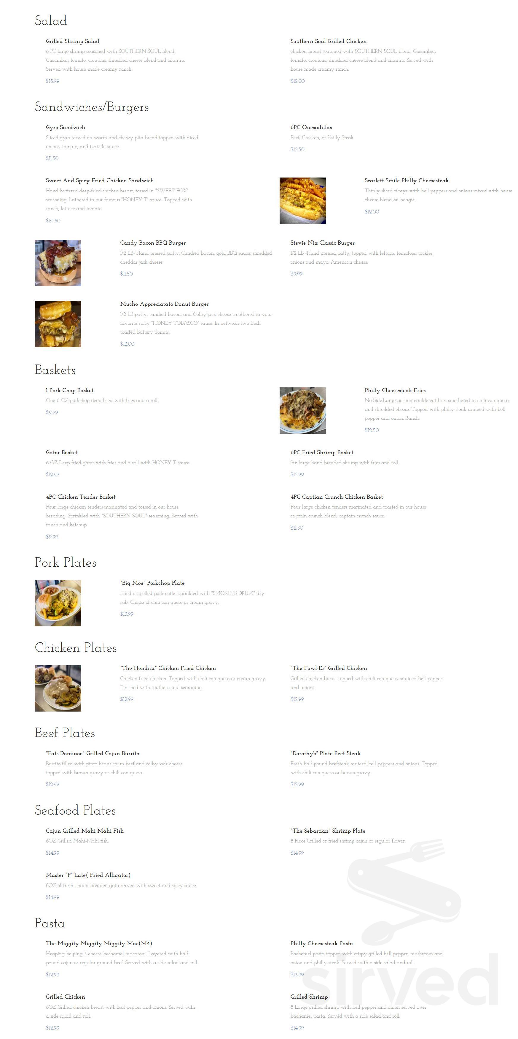 The Singing Chef Cafe menu in Fort Worth, Texas, USA