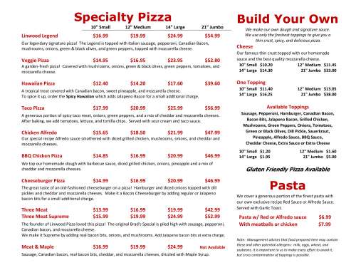 Linwood Pizza menu in Wyoming, Minnesota, USA
