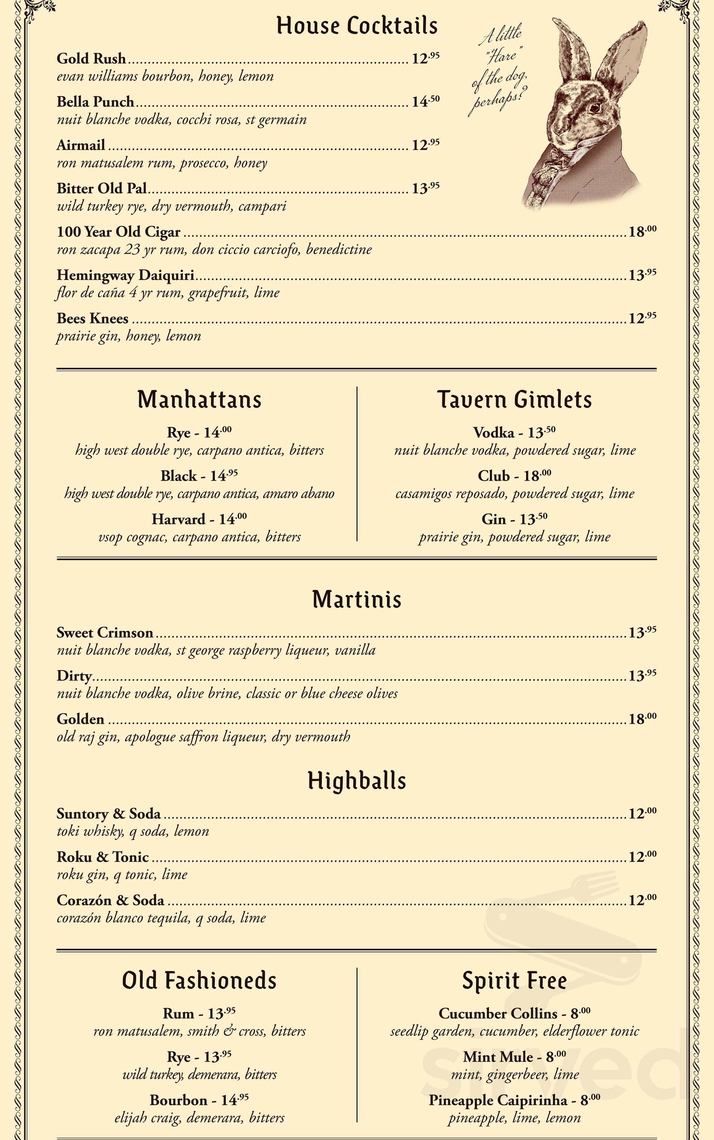 Trivoli Tavern menu in Chicago, Illinois, USA