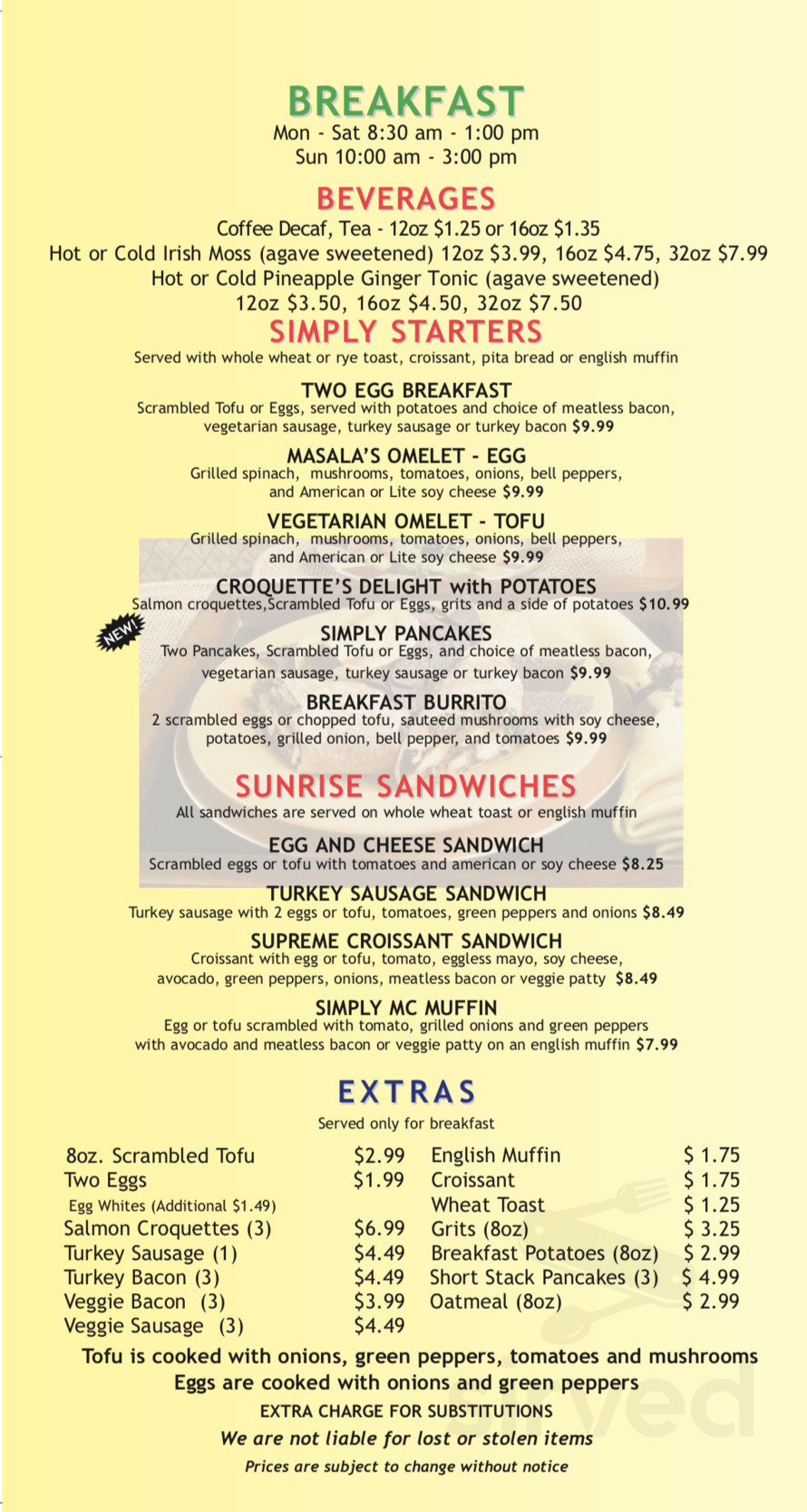 Simply Wholesome menu in Los Angeles, California, USA