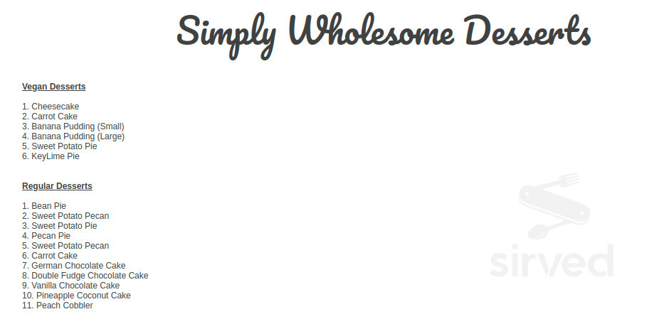 Simply Wholesome menu in Los Angeles, California, USA