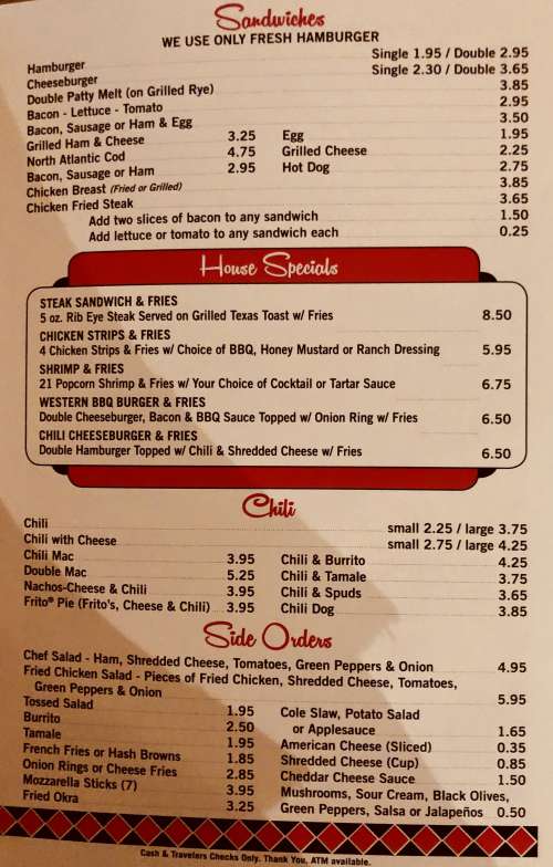 Courtesy Diner menu in St. Louis, Missouri, USA