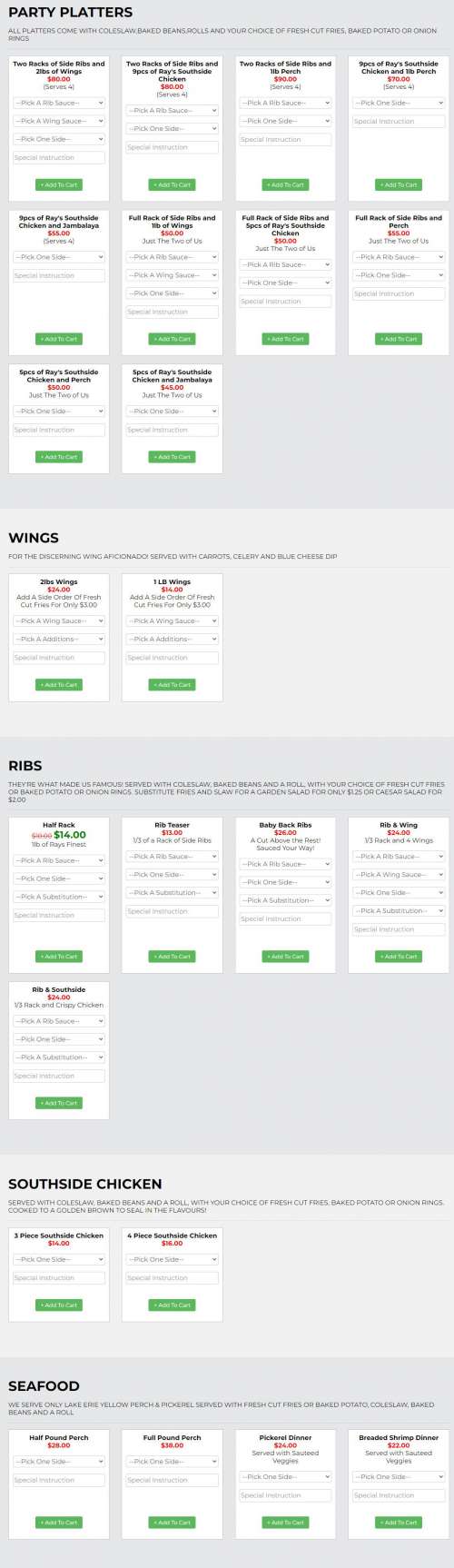 Ray's Ribhouse menu in Leamington, Ontario, Canada