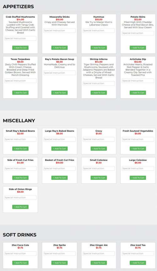 Ray's Ribhouse menu in Leamington, Ontario, Canada