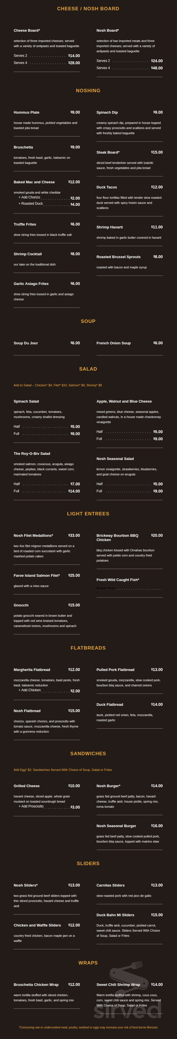 Nosh Restaurant and Wine Lounge menu in Omaha, Nebraska, USA