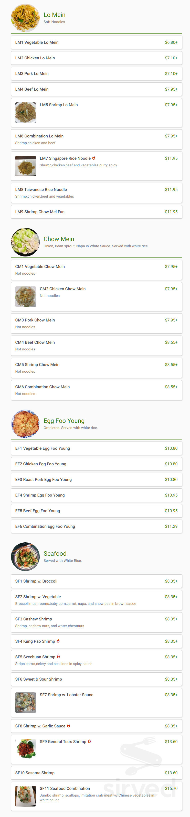 Asian Wok menu in Temple Terrace, Florida, USA