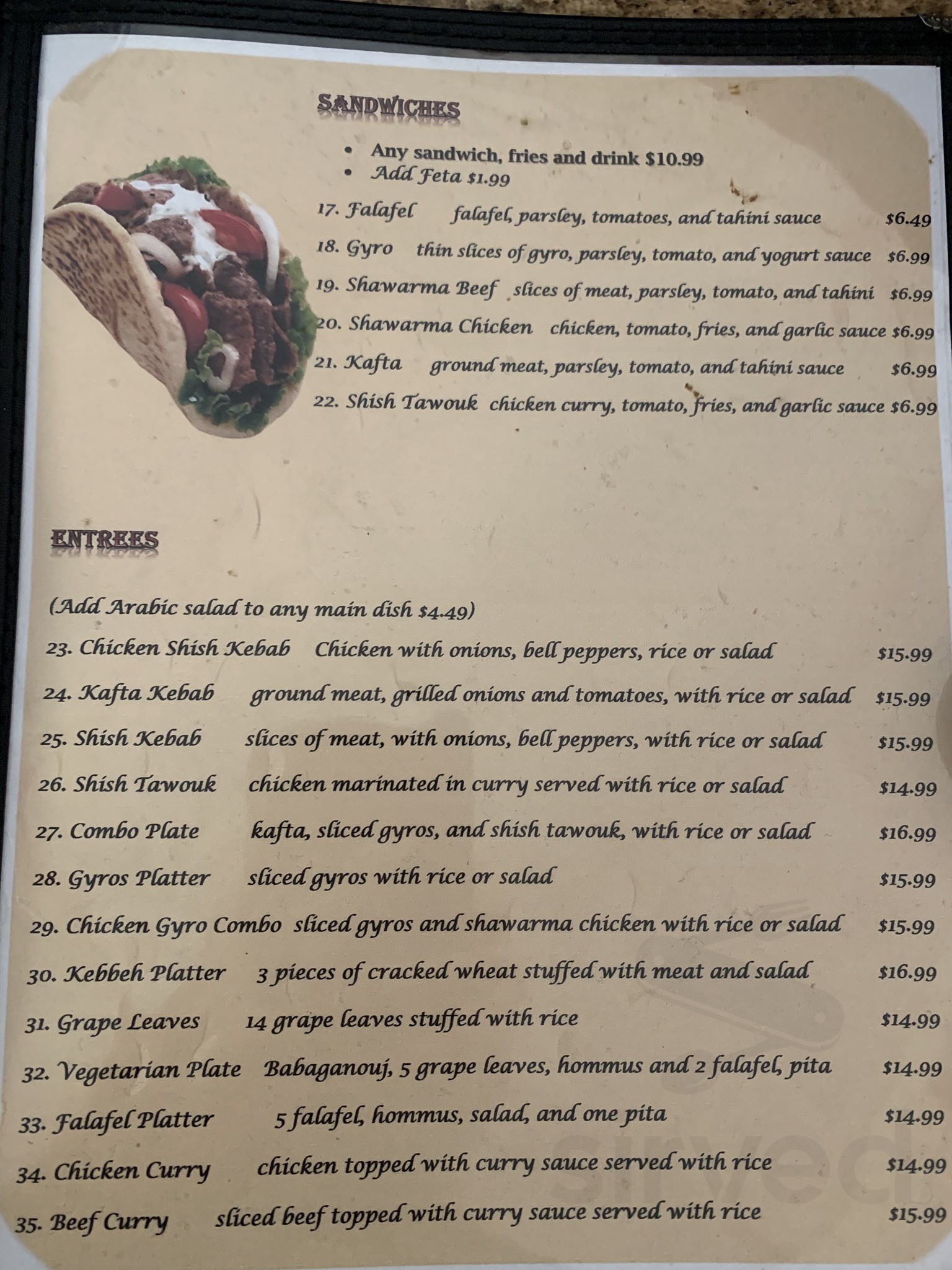 Menu - El Paso TX's Sinbad | Sirved