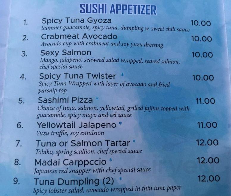 Mizu Japanese Sushi menu in Farmingdale, New York, USA