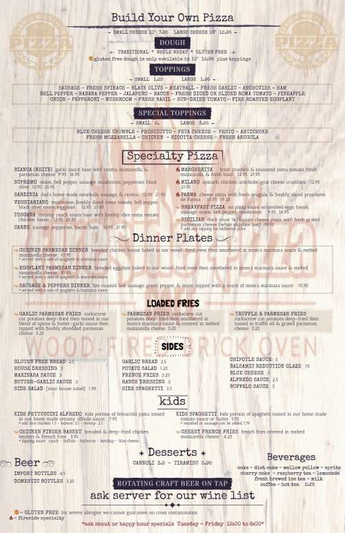 Fireside Pizza Cafe menu in Palm Harbor, Florida, USA