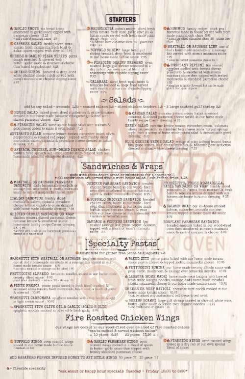 Fireside Pizza Cafe menu in Palm Harbor, Florida, USA