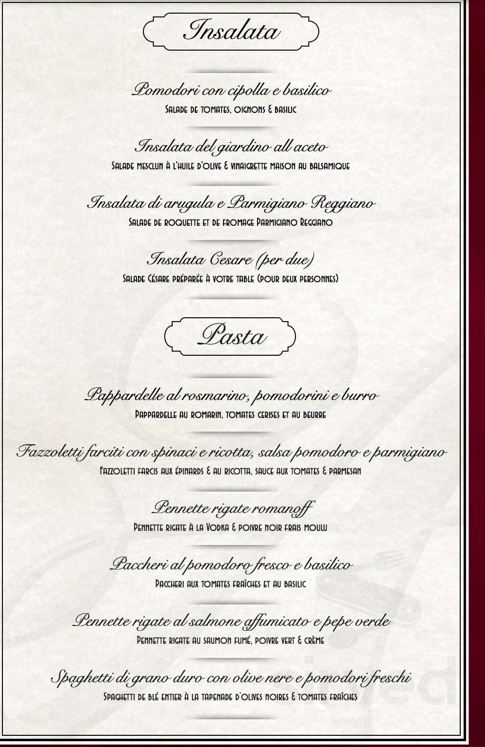 Restaurant Amato menu in Laval, Quebec, Canada