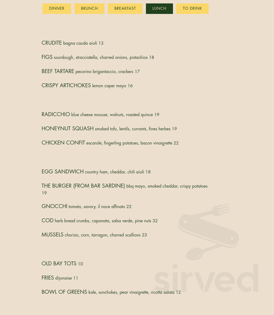 Fairfax menu in New York, New York, USA