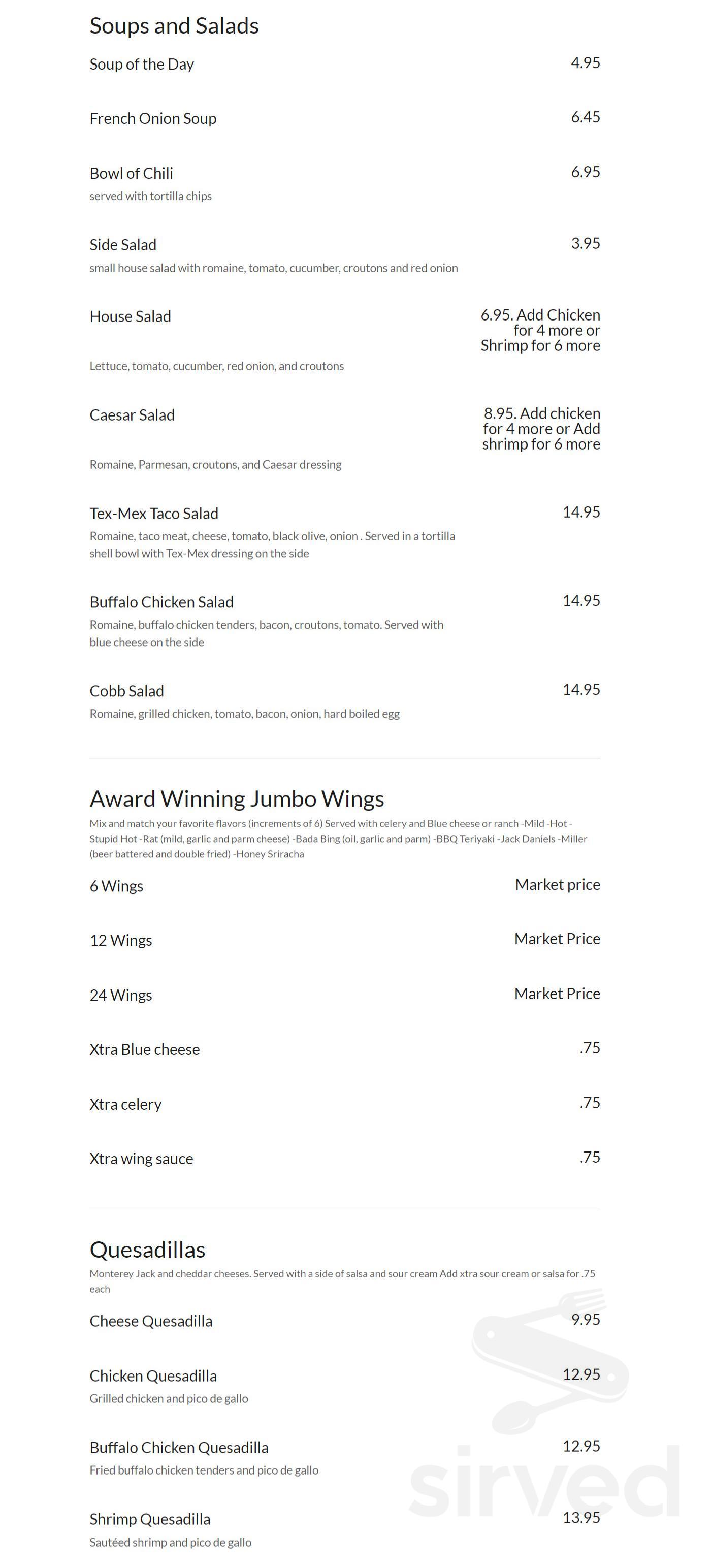Menu - Fieldsboro NJ's Cool Cricket | Sirved