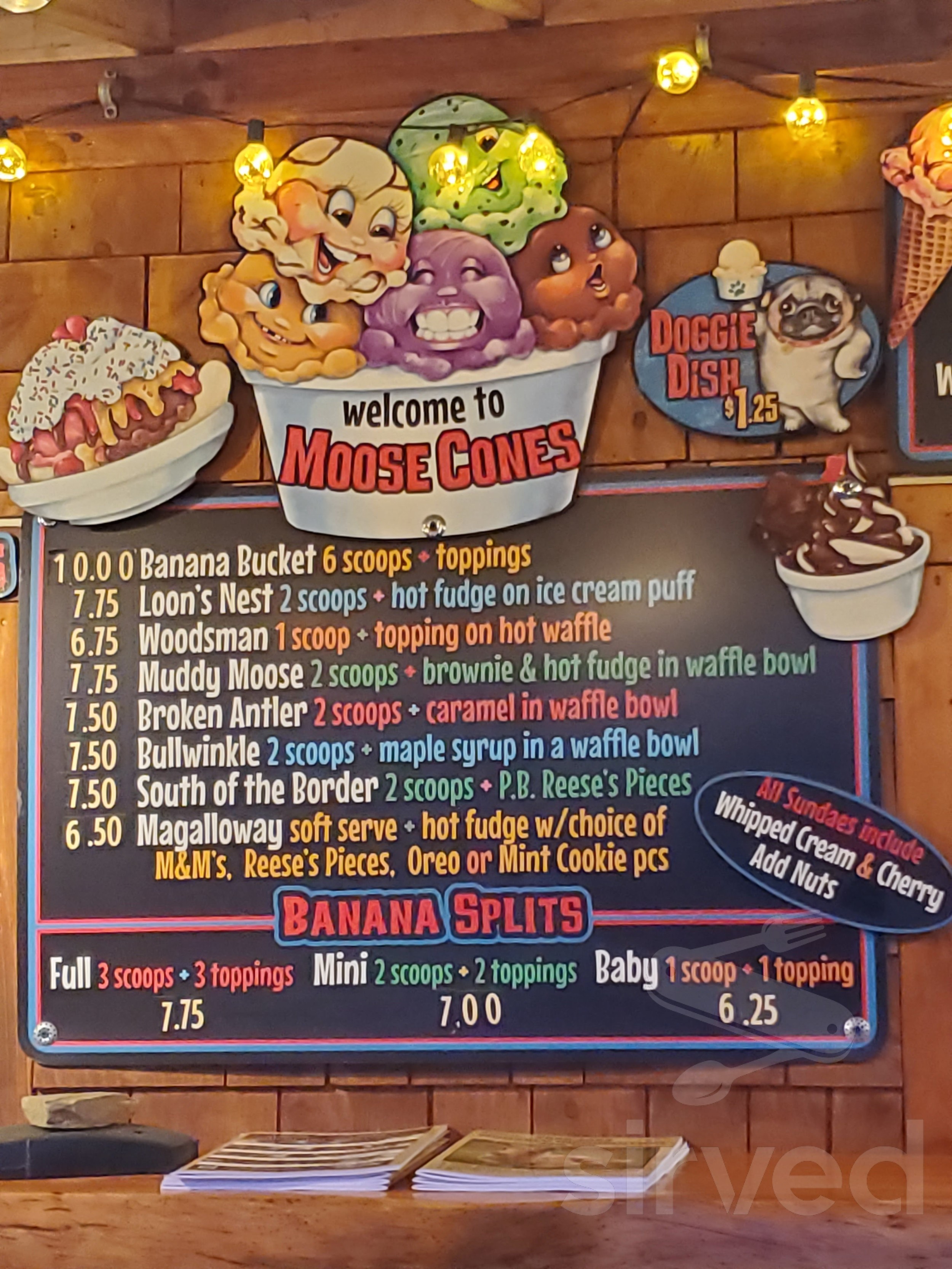Moose Alley Cones menu in Pittsburg, New Hampshire, USA