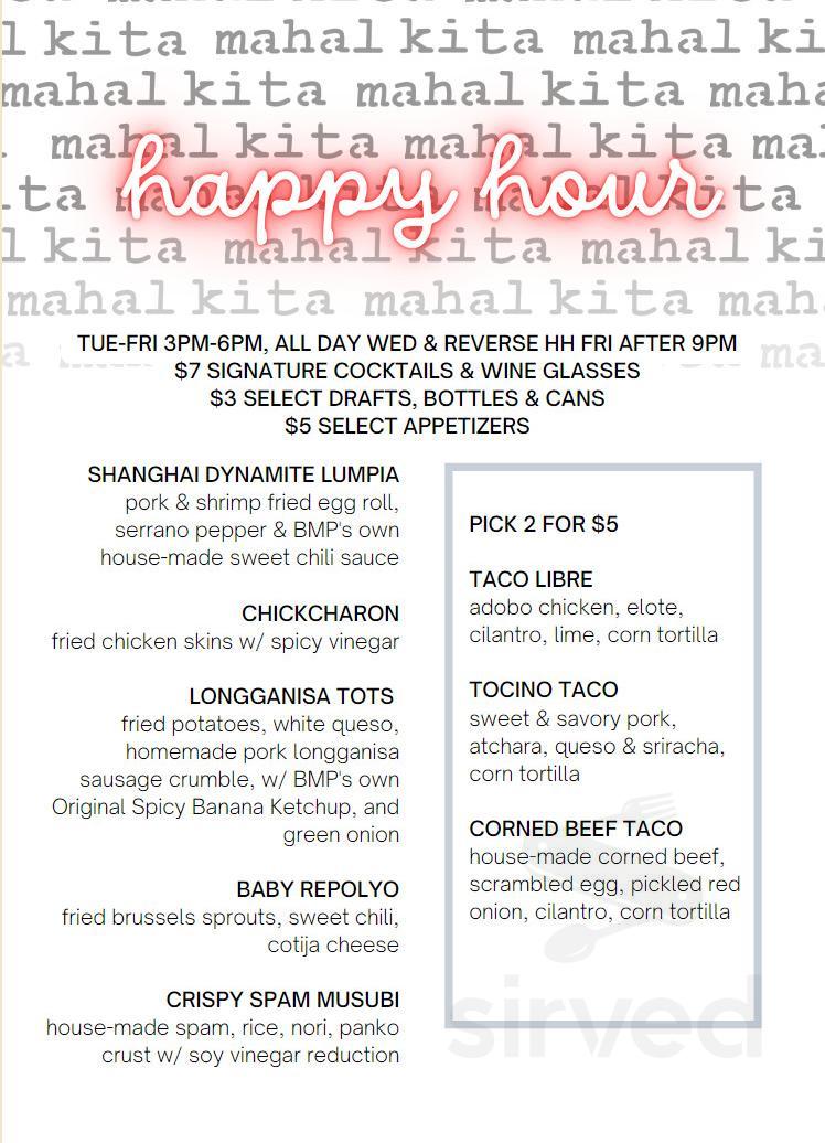 Be More Pacific - Filipino Kitchen and Bar menu in Houston, Texas, USA