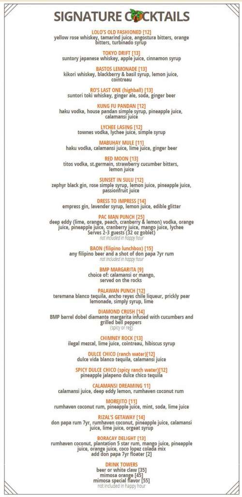 Be More Pacific - Filipino Kitchen and Bar menu in Houston, Texas, USA