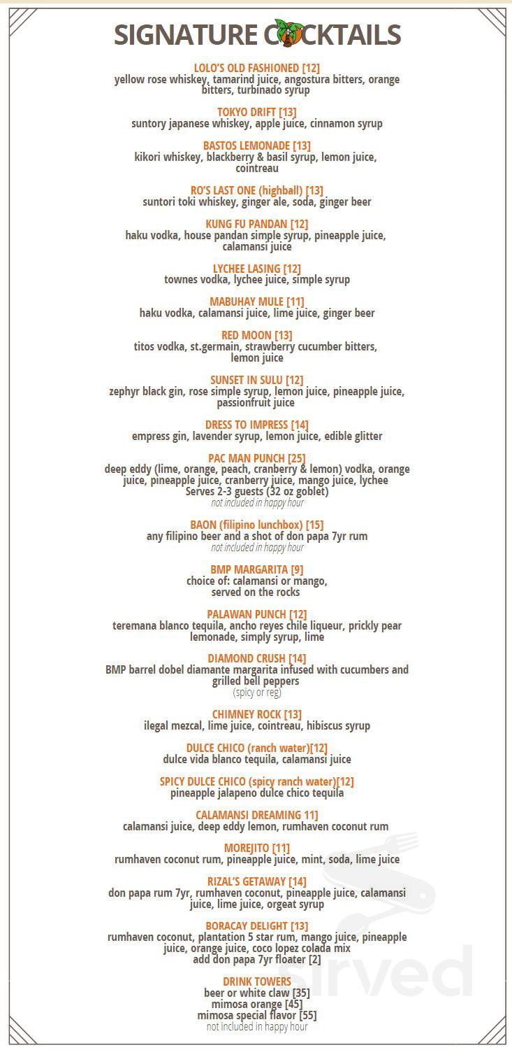 Be More Pacific - Filipino Kitchen and Bar menu in Houston, Texas, USA