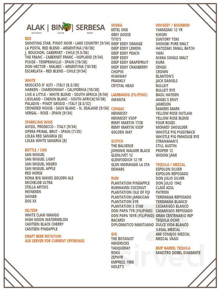 Be More Pacific - Filipino Kitchen and Bar menu in Houston, Texas, USA