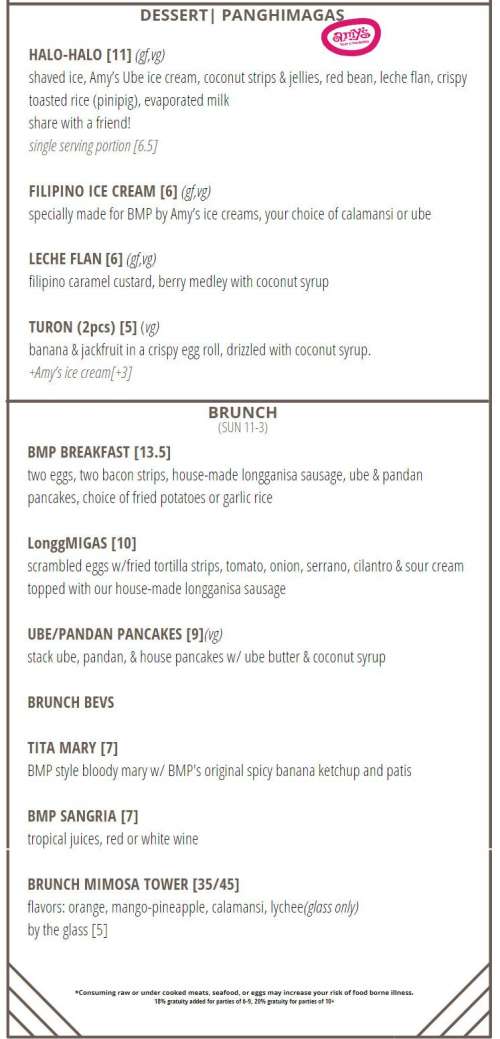 Be More Pacific - Filipino Kitchen and Bar menu in Houston, Texas, USA