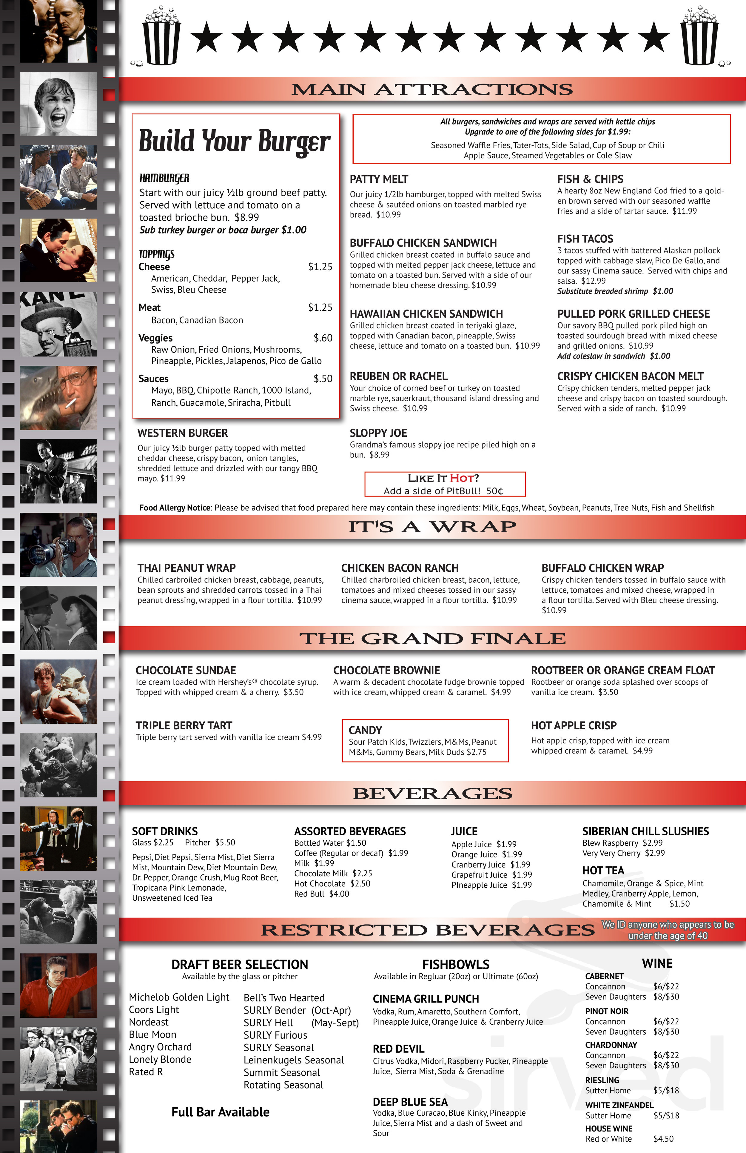 Menu for Cinema Grill in New Hope, Minnesota, United States