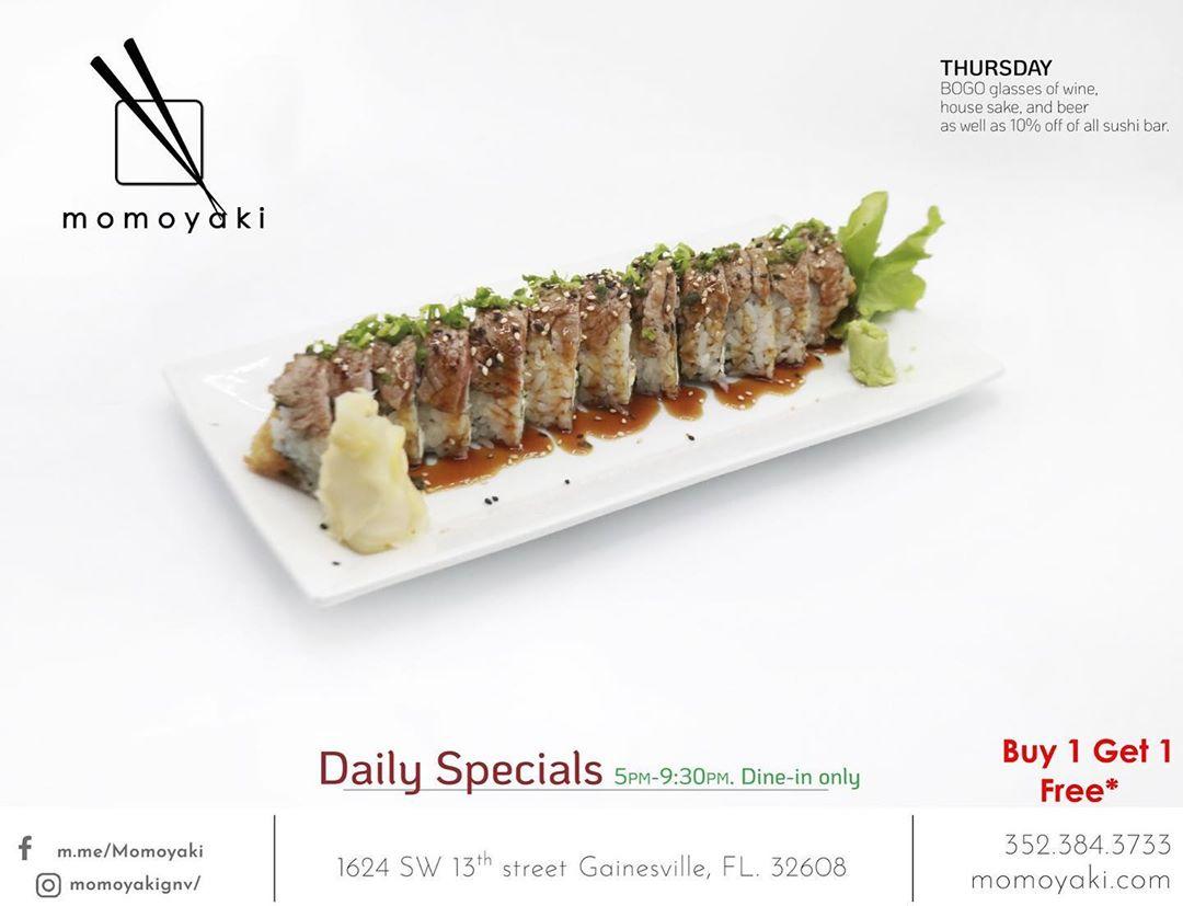 Momoyaki menu in Gainesville, Florida, USA