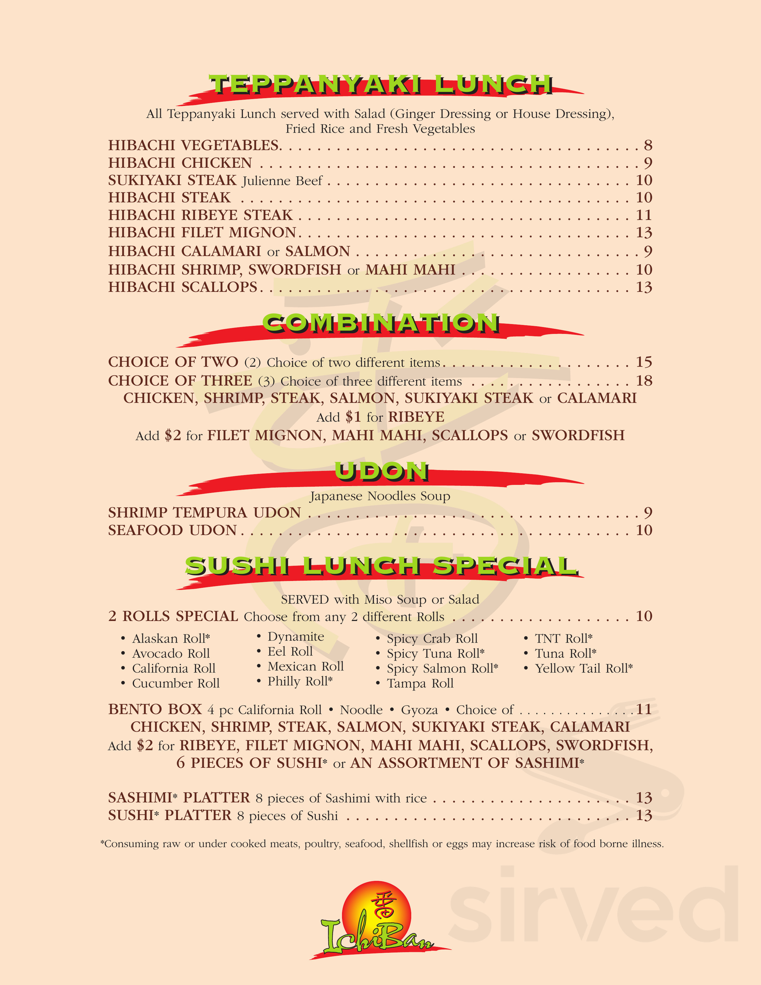 Ichiban Japanese Steakhouse and Sushi Bar menus in Sioux City, Iowa ...