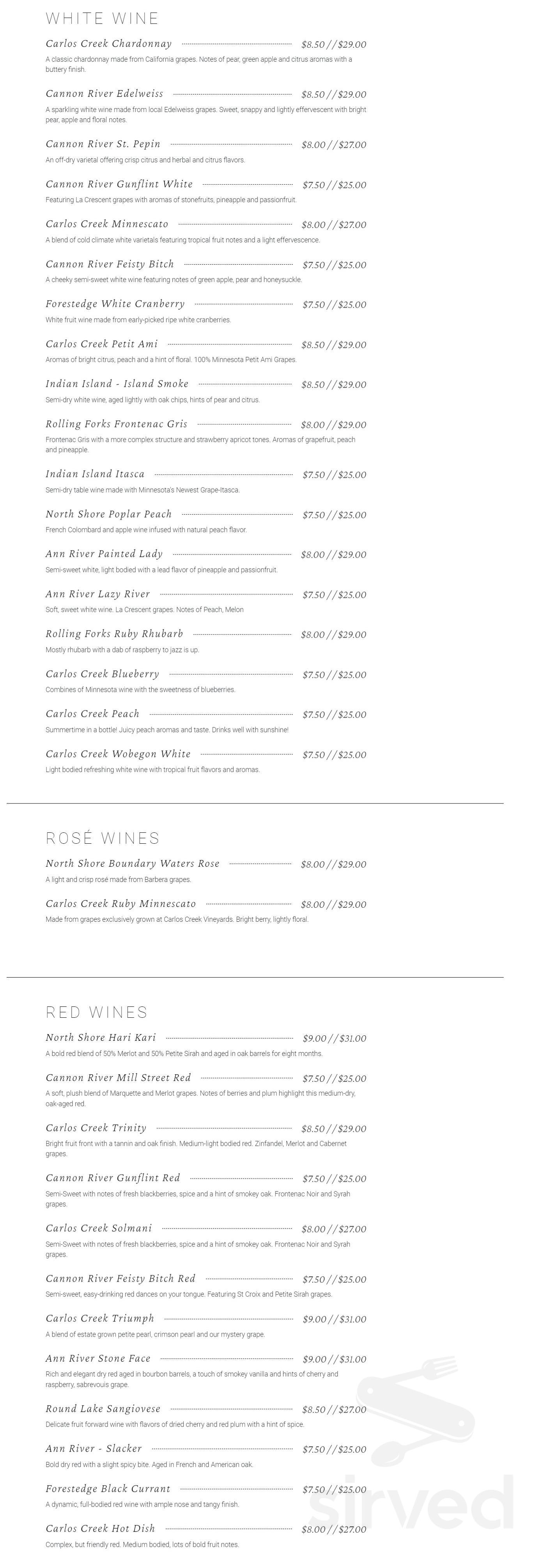 Unwined Up North menu in Grand Rapids, Minnesota, USA