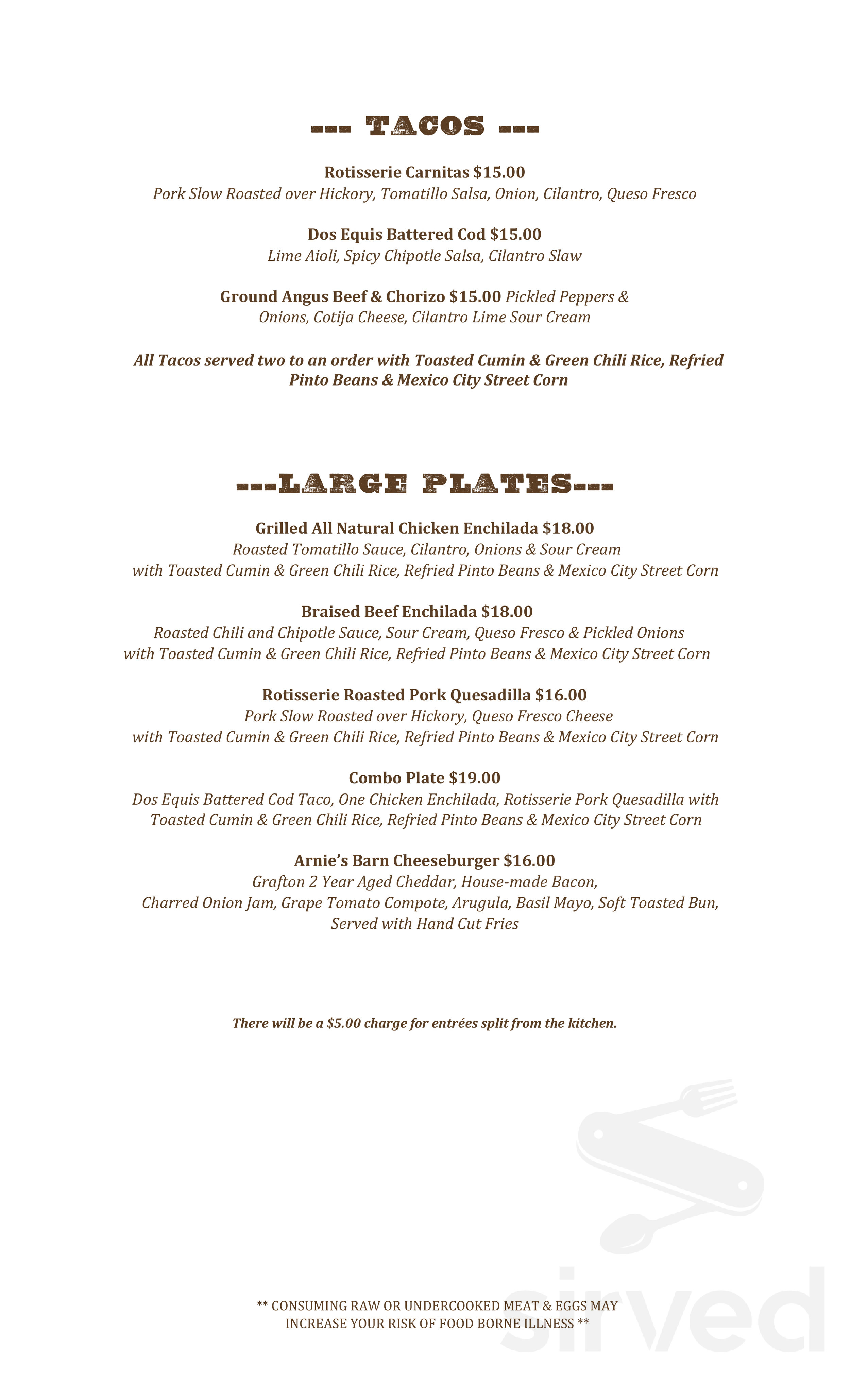 Top of the Rock menu in Ridgedale, Missouri, USA